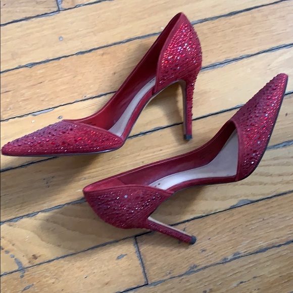 Coach | Shoes | Used Coach Red Suede Pumps With Rhinestones 6b | Poshmark